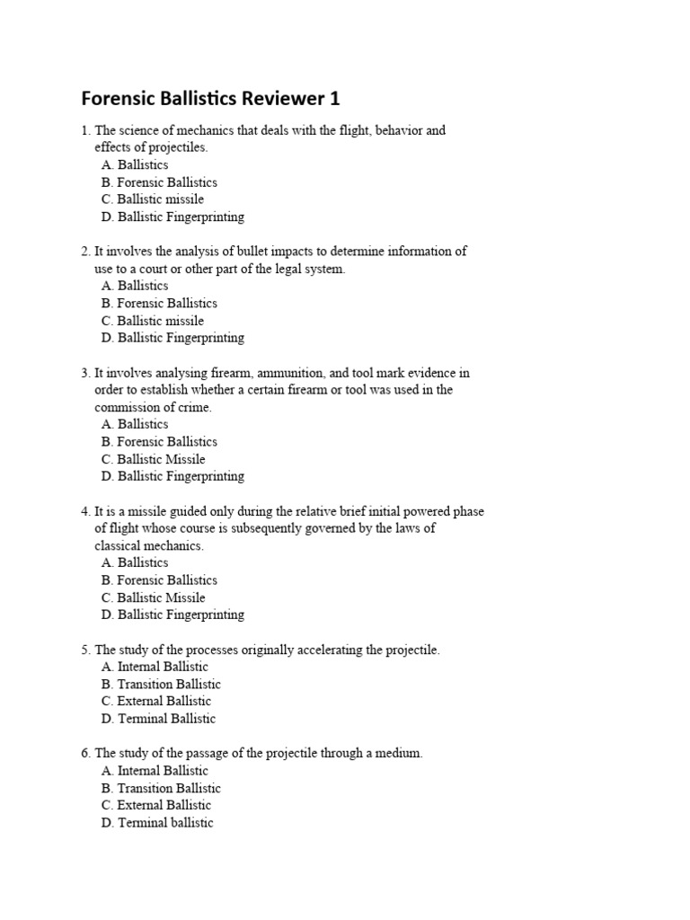 Forensic Ballistics Question and Reviewer | PDF | Ballistics | Gun Barrel