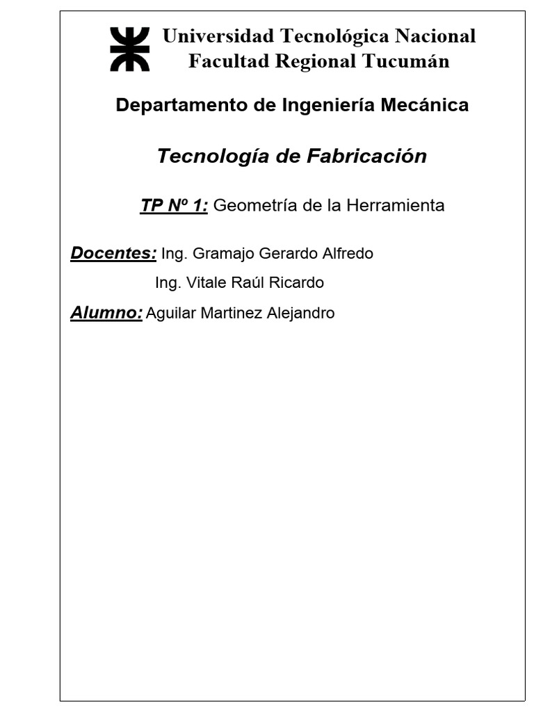 TP N°1 - Geometría de La Herramienta | PDF | Ingeniería mecánica | Materiales