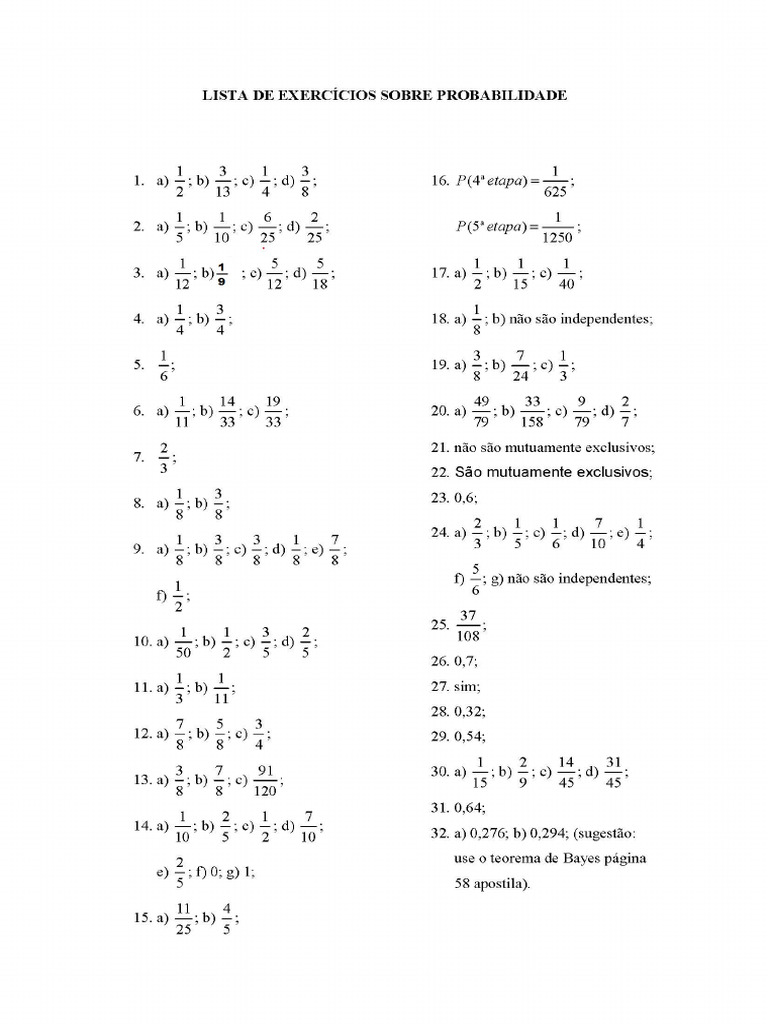 Gabarito probabilidade (2) | PDF