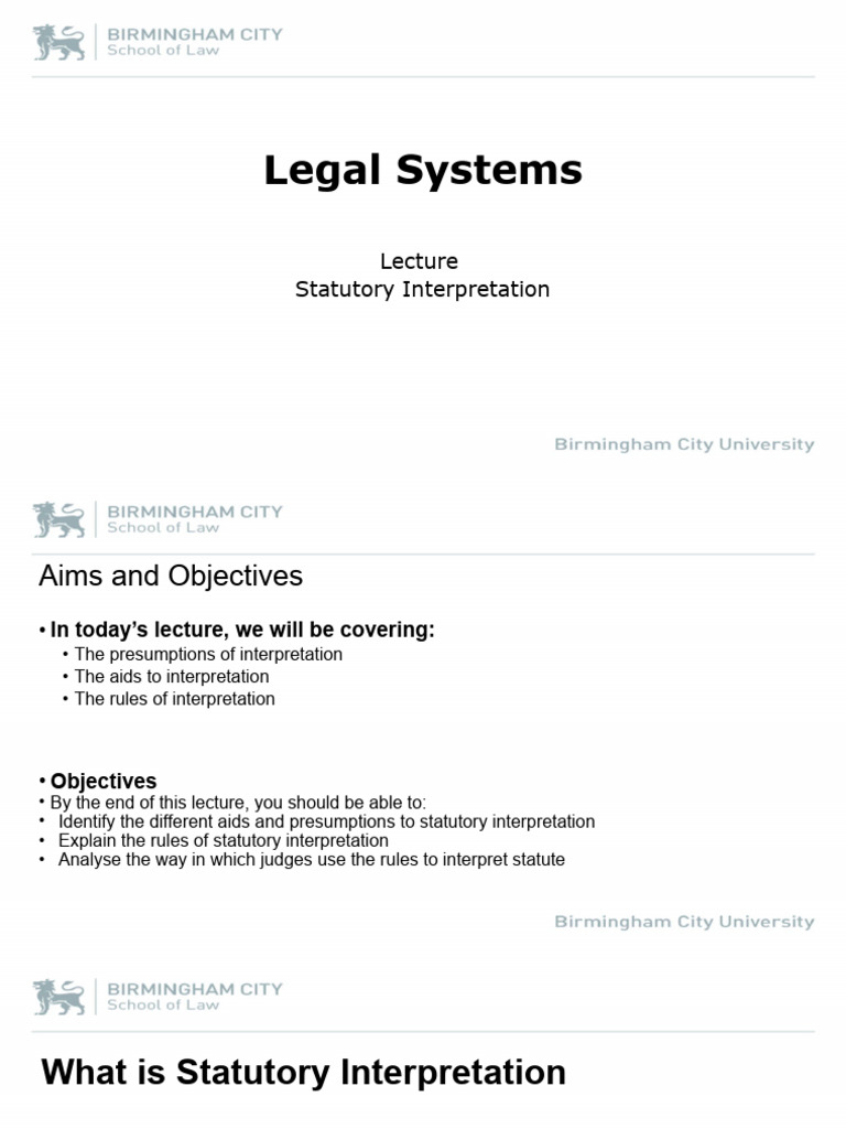 Lecture 6 - Statutory Interpretation | PDF | Statutory Interpretation | Common Law