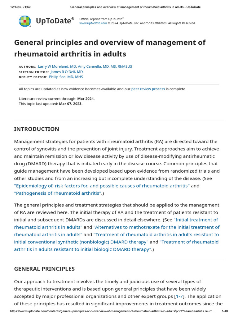 General principles and overview of management of rheumatoid arthritis ...