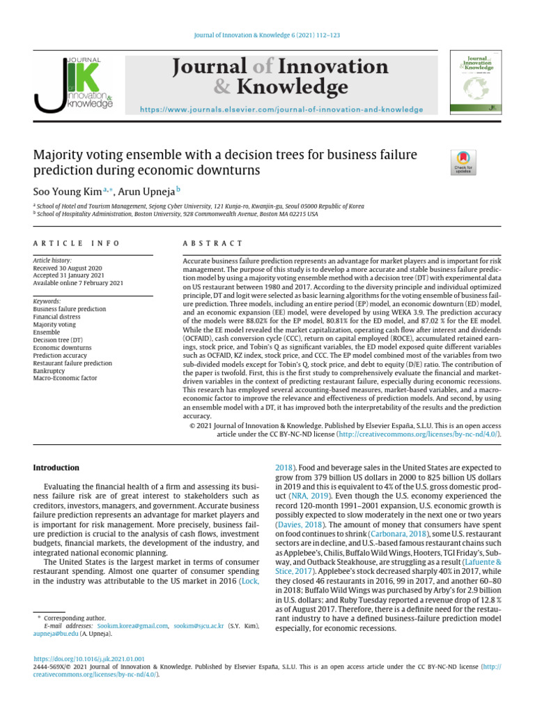 Majority Voting Ensemble With A Decision Trees For Bus 2021 Journal Of Innov Pdf