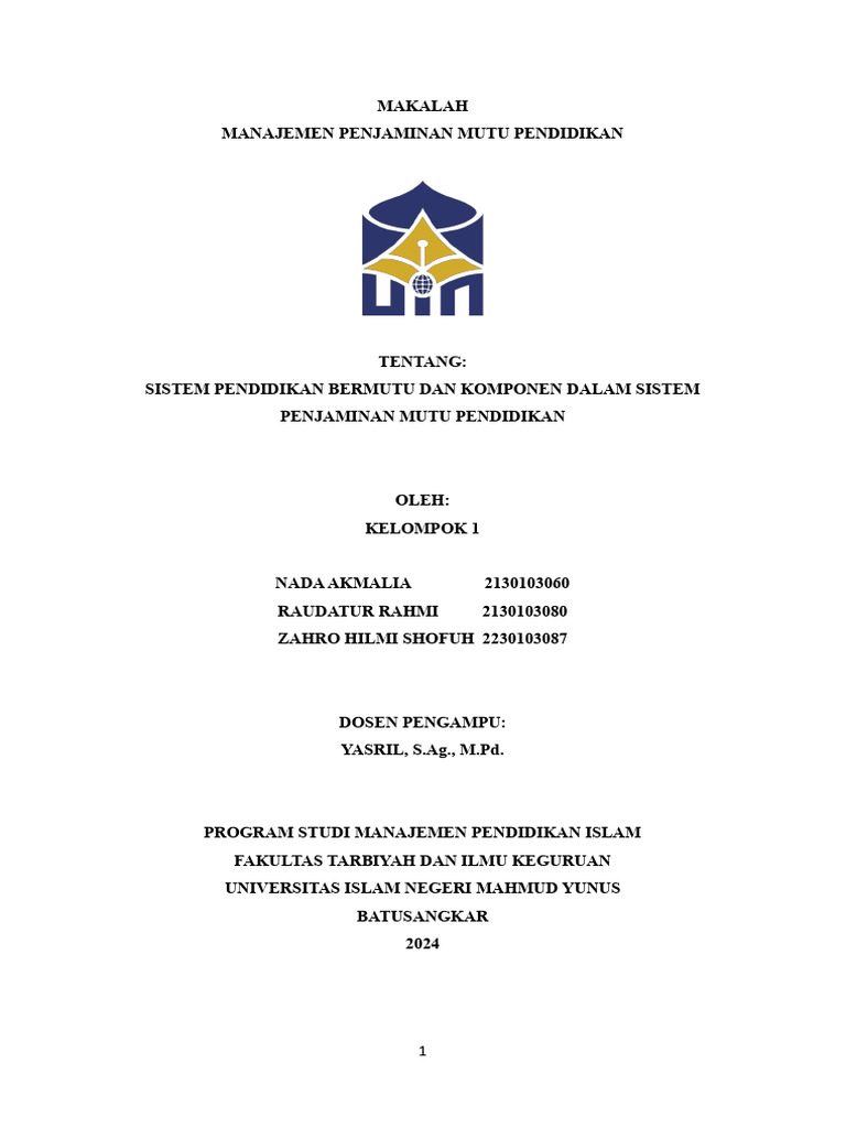 Makalah Kel 1 M.Penjaminan Mutu Pendidikan-1 | PDF
