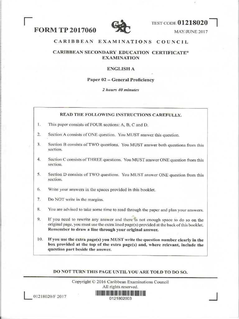 CXC CSEC Many-June 2017 - English A Paper 2.PDF - Shared With FileRun | PDF
