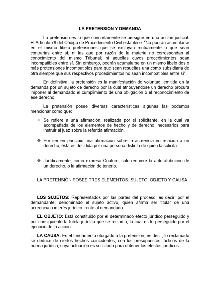 La Pretensión | PDF | Demanda judicial | Ley procesal