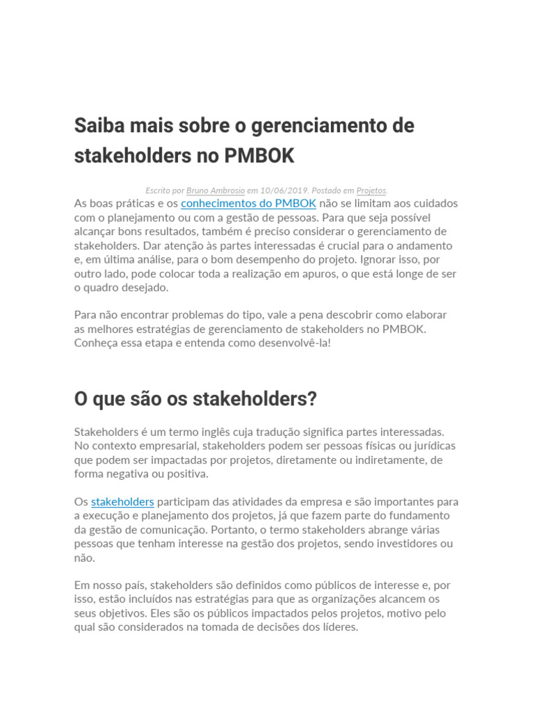 Gerenciamento de Stakeholders no PMBOK | PDF | Partes interessadas ...
