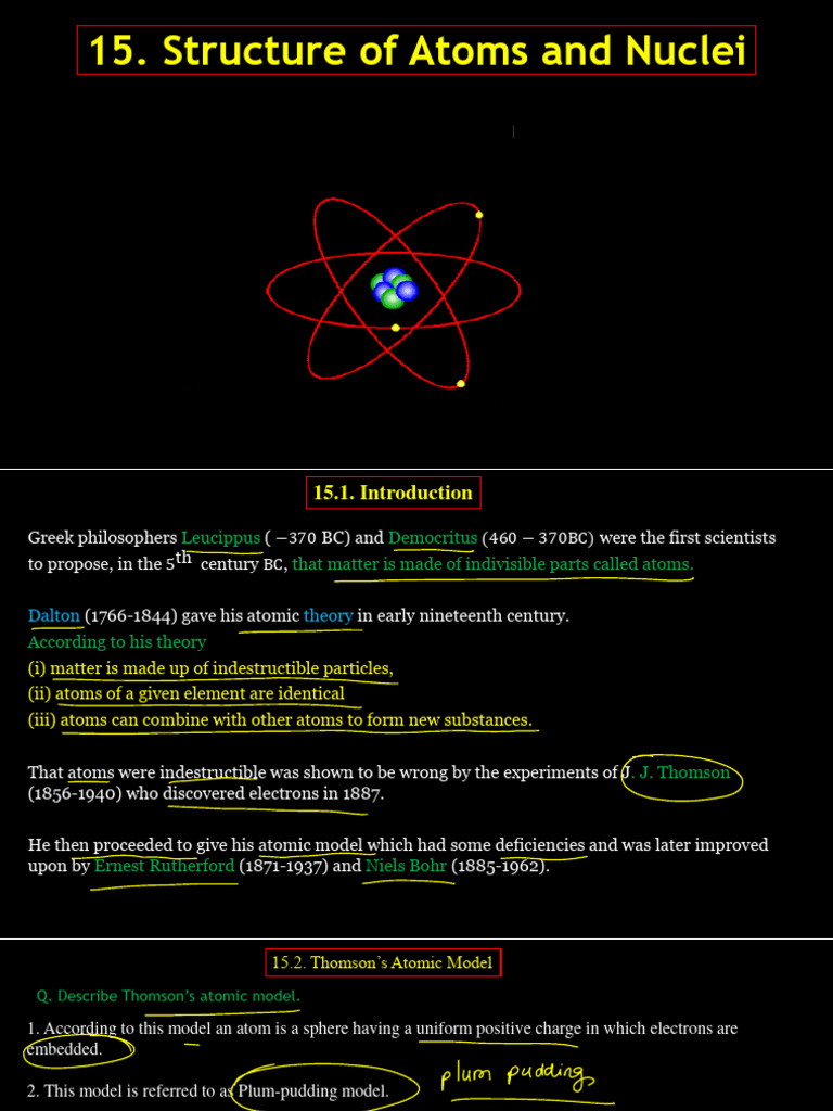 Structure of Atoms and Nuclei One Shot | PDF | Atomic Nucleus ...