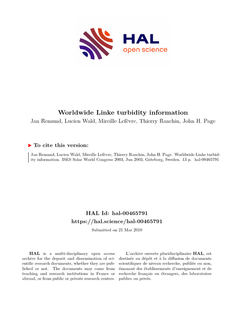 Worldwide Linke Turbidity Database | PDF | Wavelet