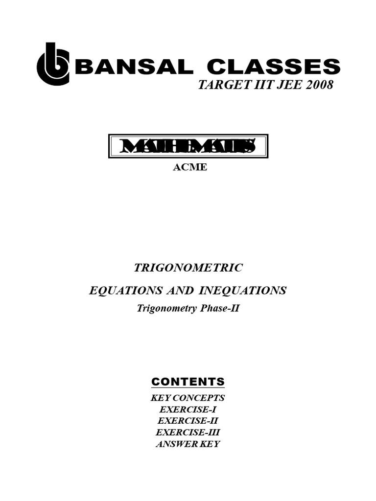 Trig-2 (Trigonometric Equations - Inequations) | PDF | Trigonometric ...