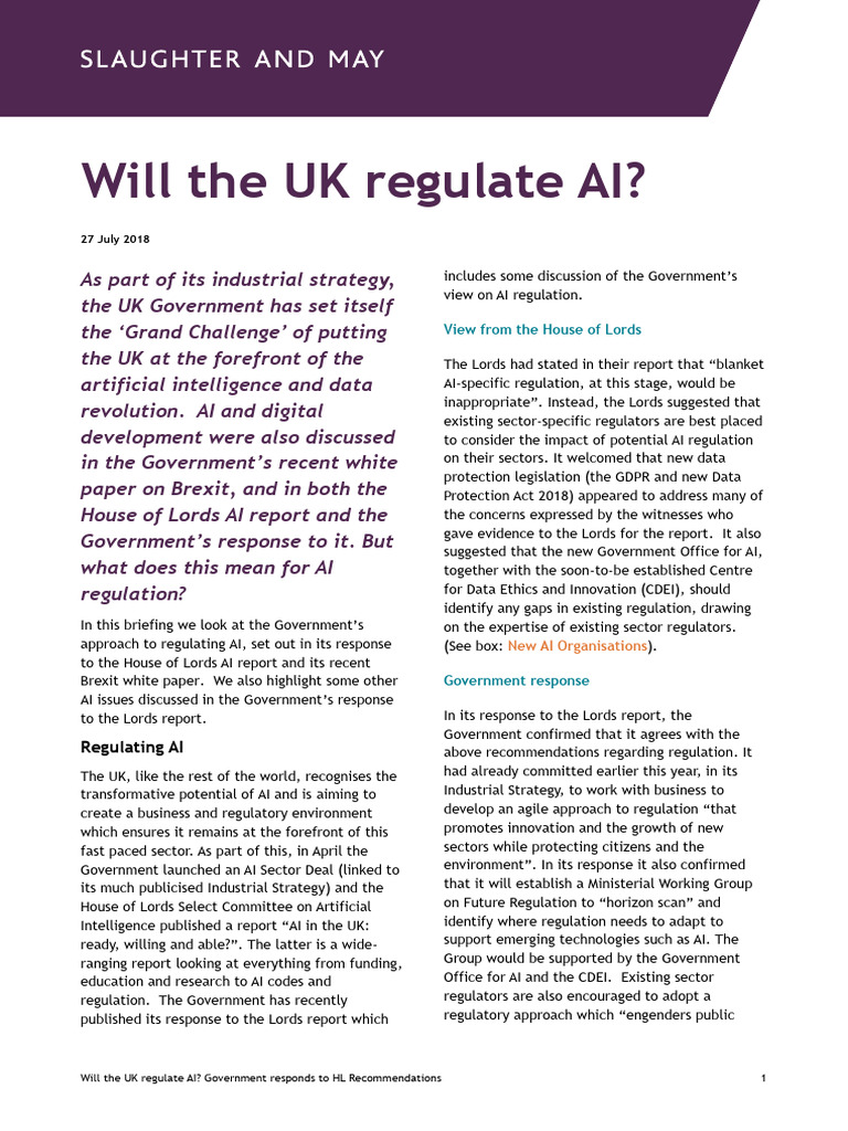 UK Government's AI Regulation Response | PDF | Artificial Intelligence ...