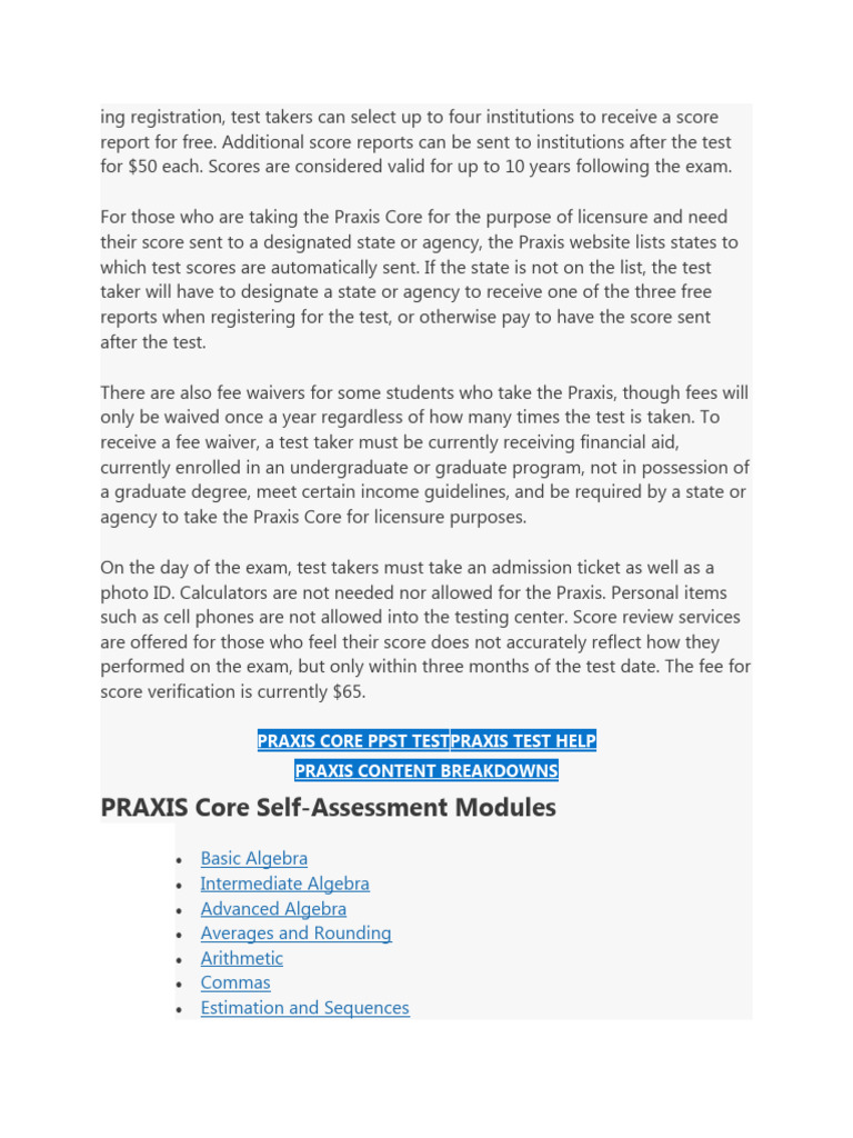 PRAXIS Core Self-Assessment Modules | PDF | Mathematics | Linguistics
