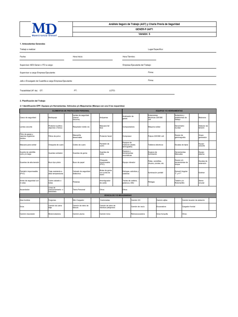 GENER-P-24 F1 AST y Charla Previa de Seguridad V 5 | PDF | Entorno natural