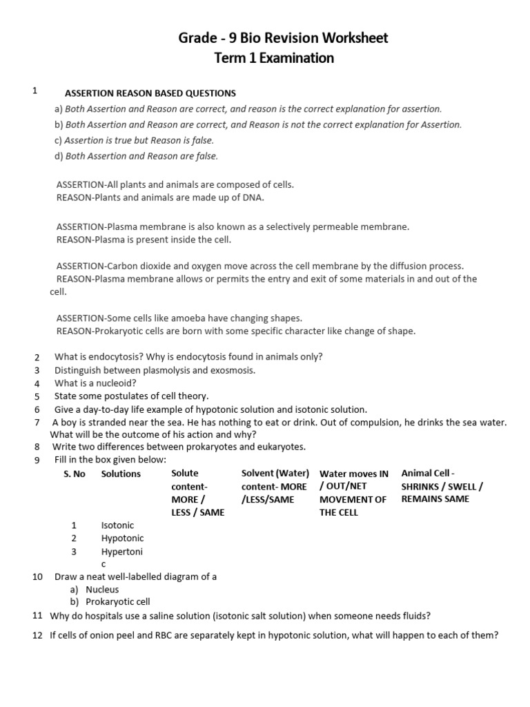 Biology Revision Worksheet 2024 Term1 (1) | PDF | Cell (Biology) | Biology