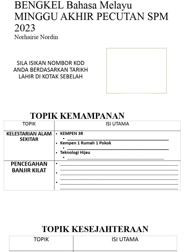 Bengkel Bahasa Melayu Minggu Akhir Pecutan SPM 2023 | PDF