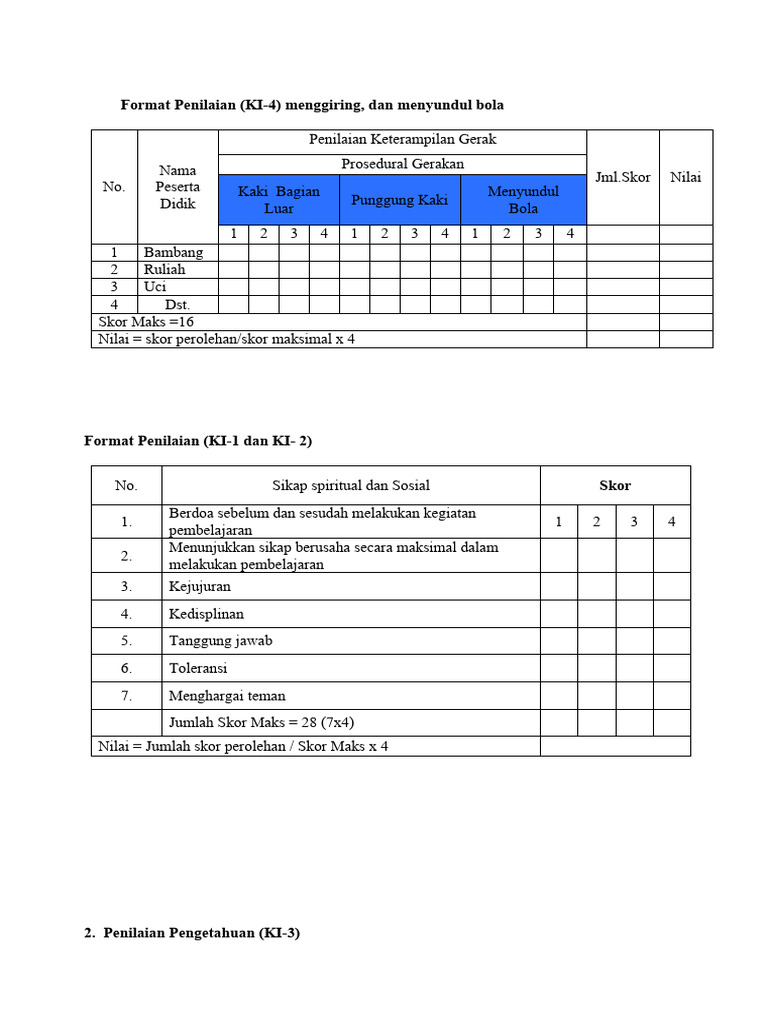 Format Penilaian Keterampilan Olahraga | PDF