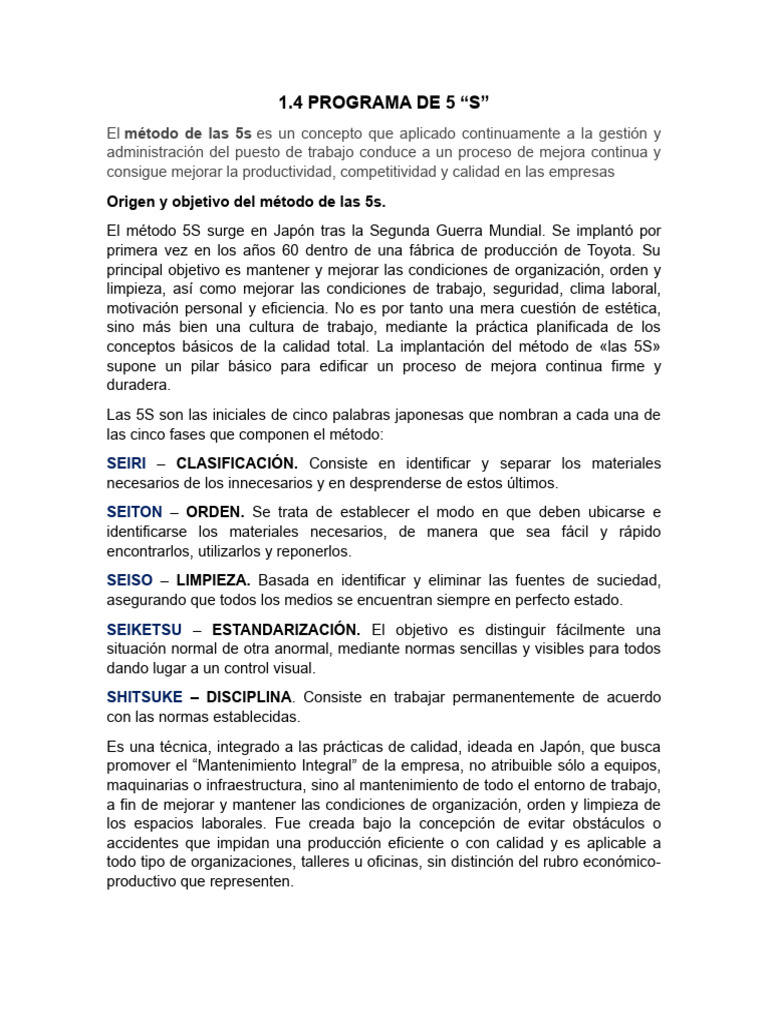 1.4 Programa 5 S | PDF | Economias