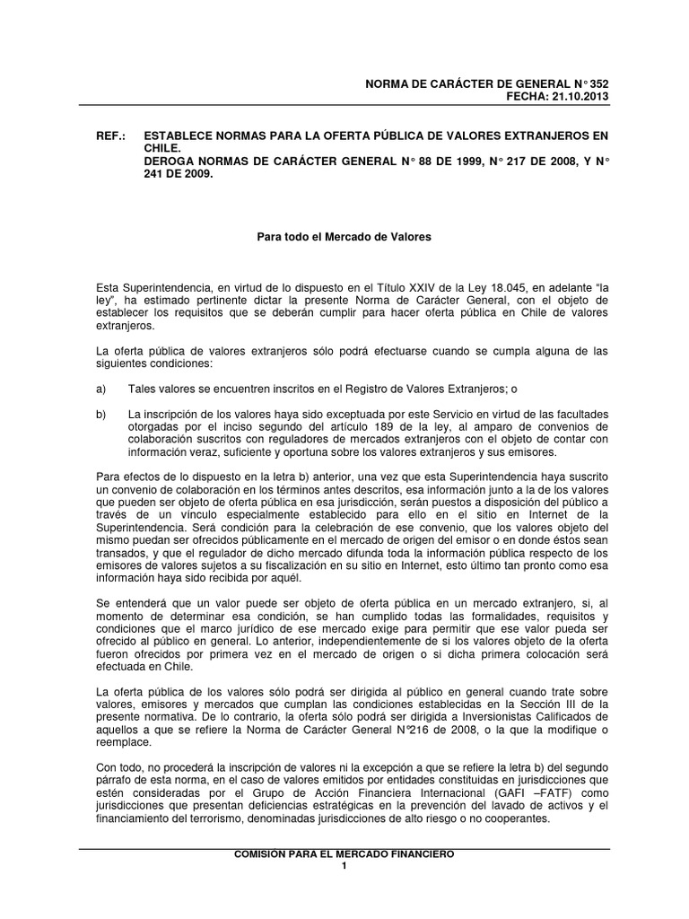 NCG 352 2013 | PDF | Bolsa | Bolsa de Valores