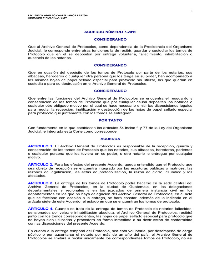 Acdo 7-2012 Arch Gral Prot Guarda y Custodia | PDF | Guatemala | Gobierno