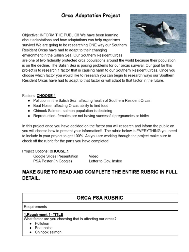 Orca Adaptation PSA Culver | PDF