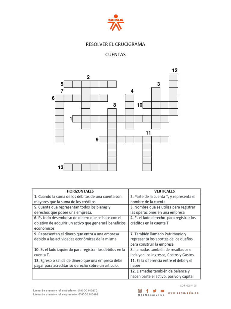 Crucigrama de Términos Contables | PDF