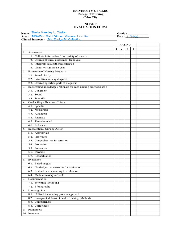 Asessment and Evaluation Forms With Answers 1 | PDF | Tongue | Nursing