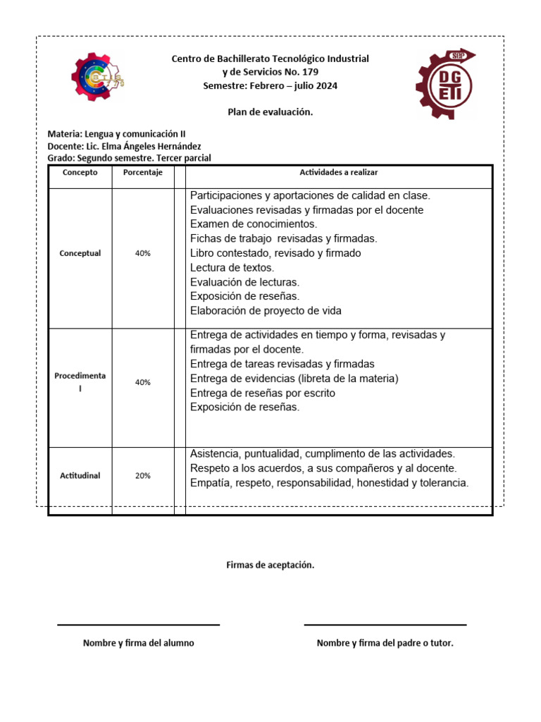Plan 3a. Evaluación Lengua y Com.II.2024. (1) | PDF