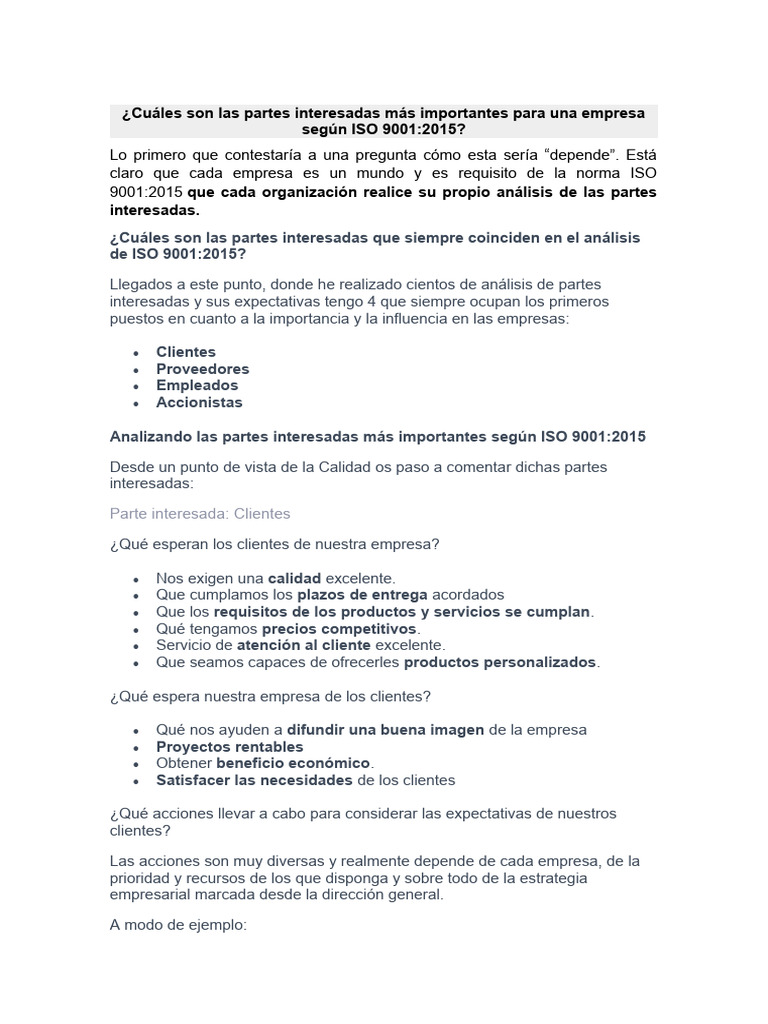 Partes Interesadas en ISO 9001:2015 | PDF | Business | Calidad (comercial)