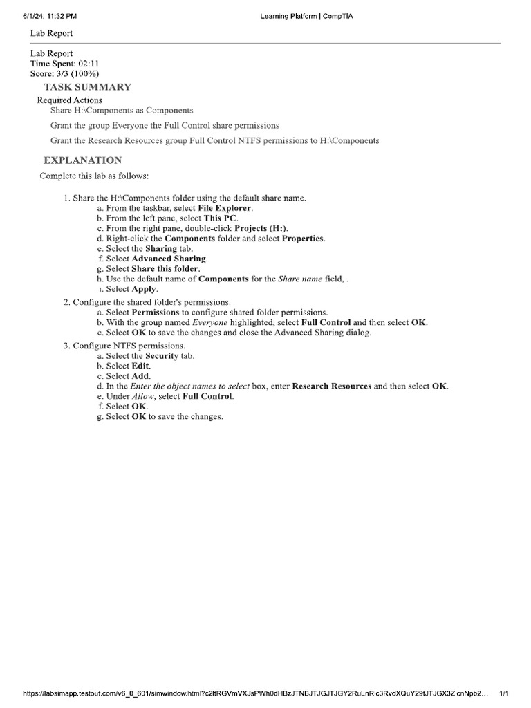 Configure NTFS and Share Permissions | PDF