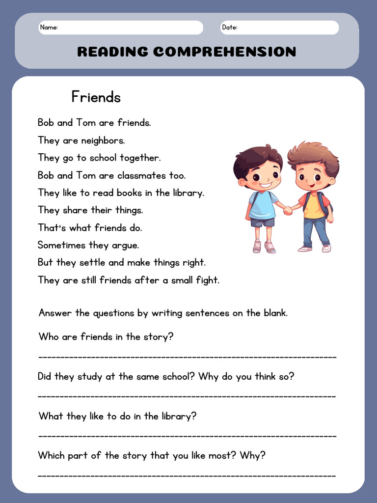 Story_Reading_Comprehension_Worksheet_in_Blue_and_White_Simple_Style | PDF