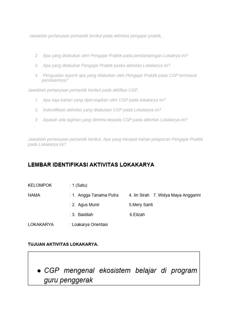 Lembar Identifikasi Aktivitas Lokakarya | PDF | Karier & Perkembangan