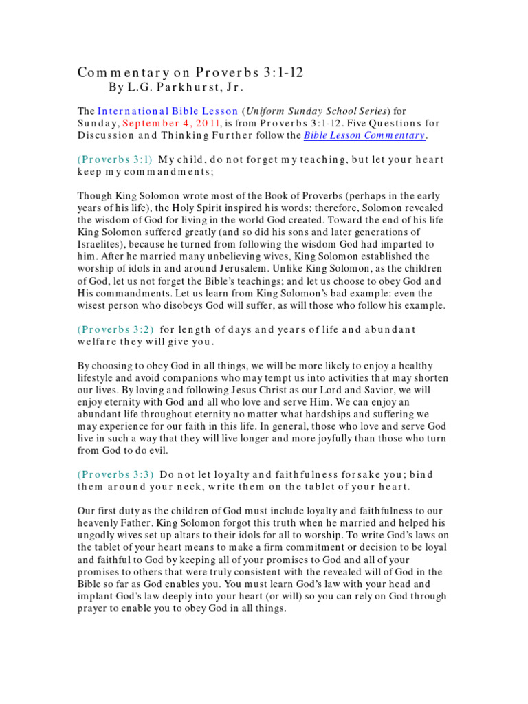 Commentary On Proverbs 3 | PDF | God | Jesus