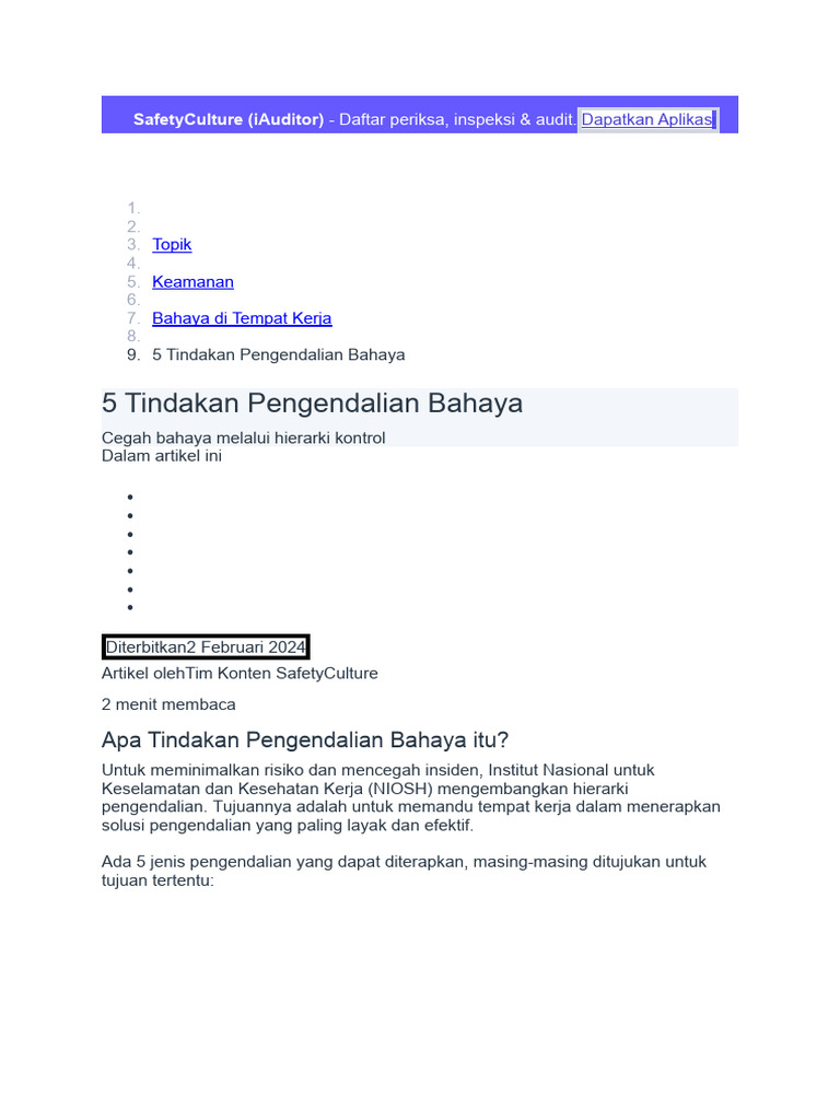 5 Tingkat Pengendalian Bahaya | PDF