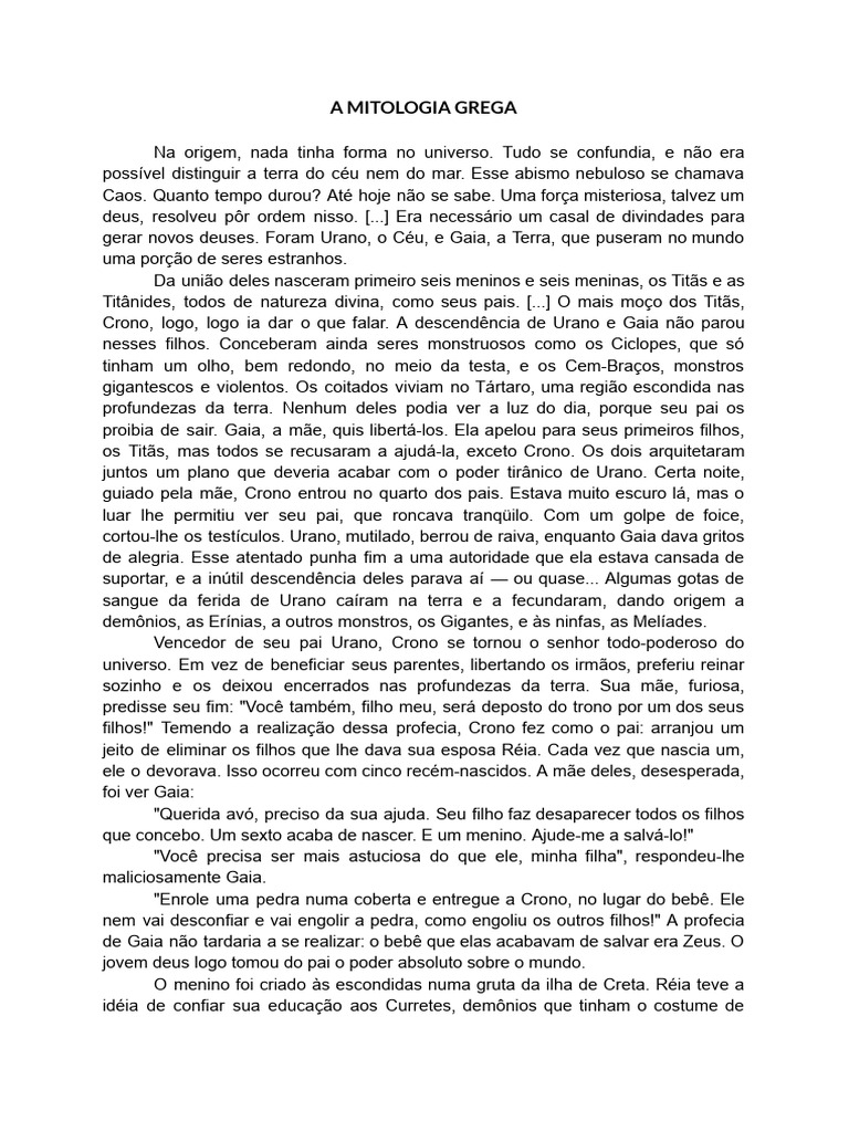 A Mitologia Grega | PDF | Zeus | Hades