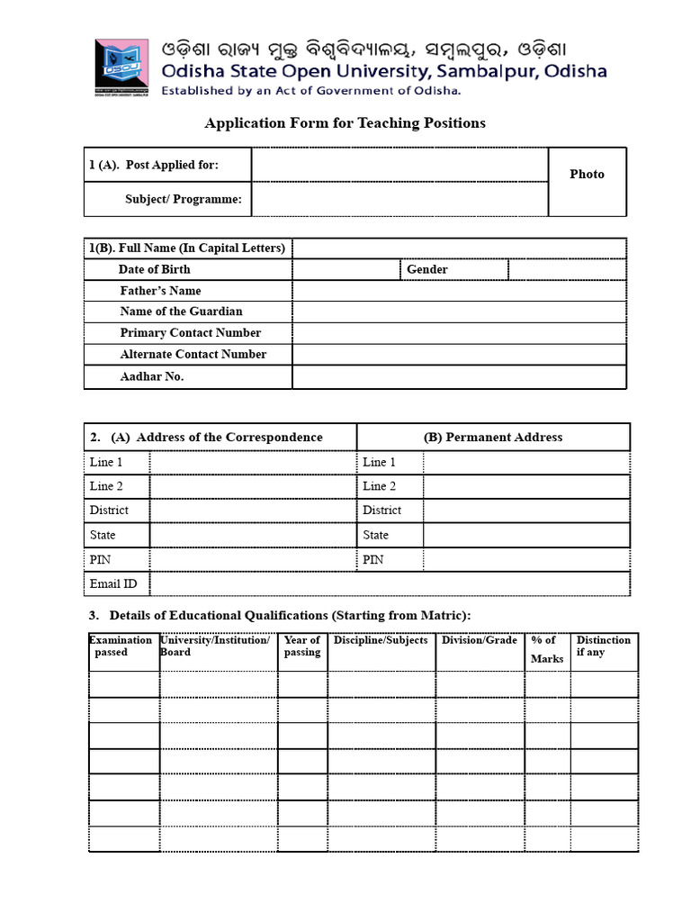 Application Form For Teaching Positions in OSOU | PDF | Justice | Crime & Violence