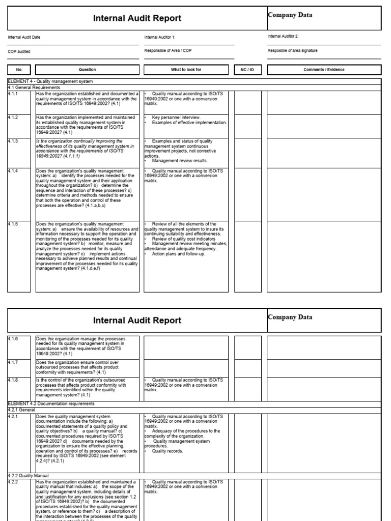 Audit Checklist ISO TS | Download Free PDF | Audit | Internal Audit