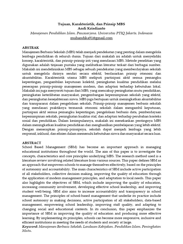 Tujuan, Karakteristik, Dan Prinsip MBS | PDF | Karier & Perkembangan | Kesehatan Holistik