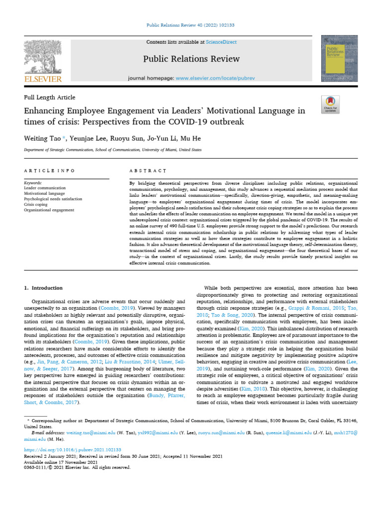 Enhancing Employee Engagement Via Leaders Motivational Lang - 2022 ...