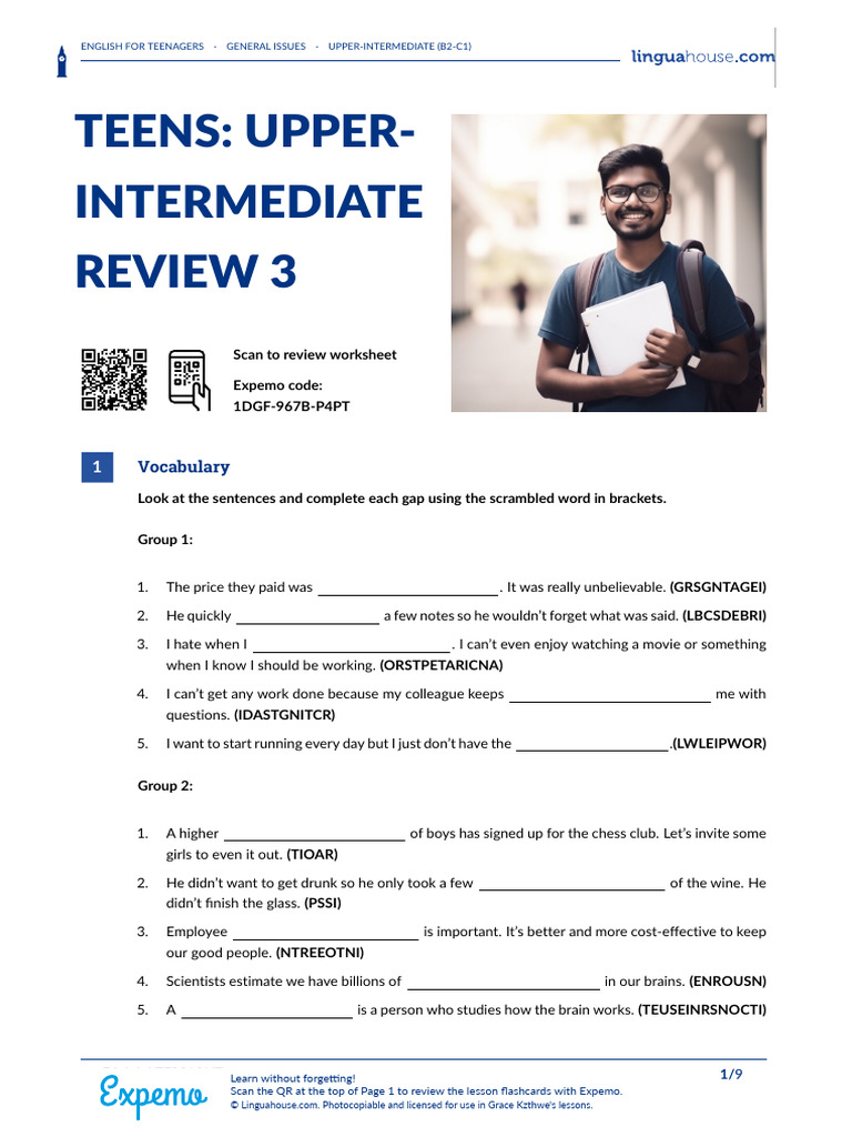Teens Upper Intermediate Review 3 British English Teacher | PDF ...