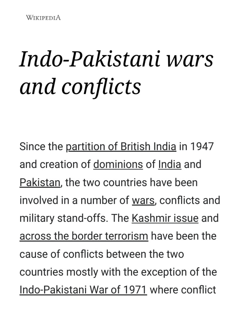 Indo-Pakistani Wars and Conflicts - Wikipedia | PDF | Military ...