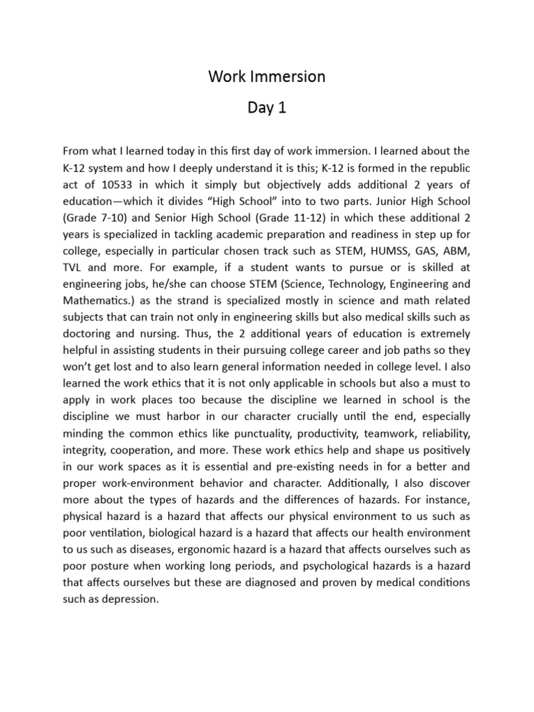 Work Immersion - Narrative Report, Dasy | PDF | Job Interview | Hazards