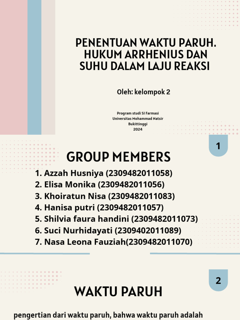 Penentuan Waktu Paruh, Hukum Arrhenius Dan Suhu Pada Laju Reaksi Oleh Kel.2 - 20240111 - 192841 ...