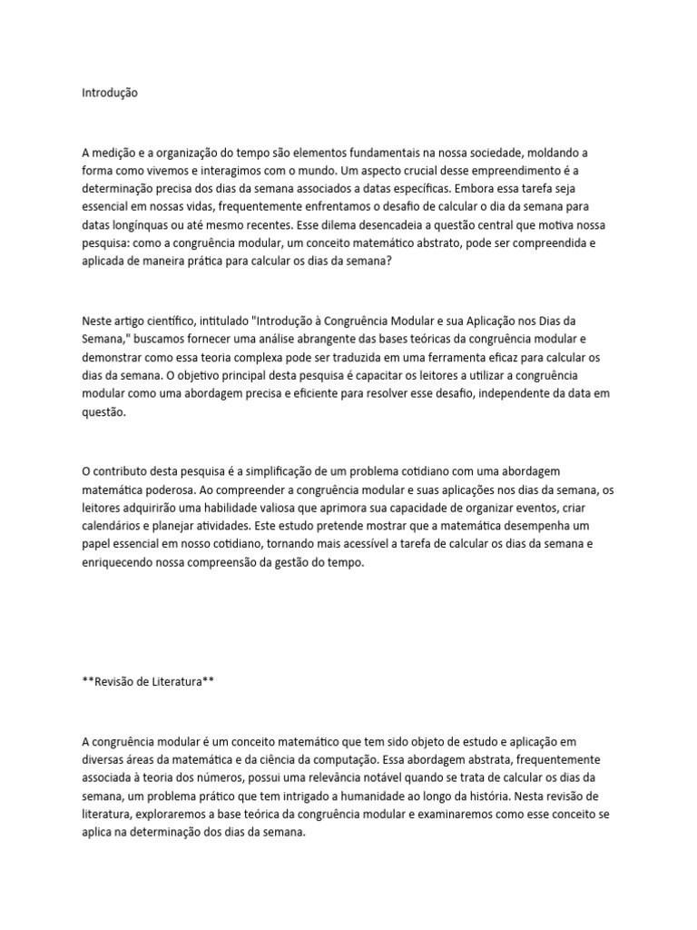 Artigo Científico Congruência Modular Fernando José Castigo | PDF | Matemática | Science