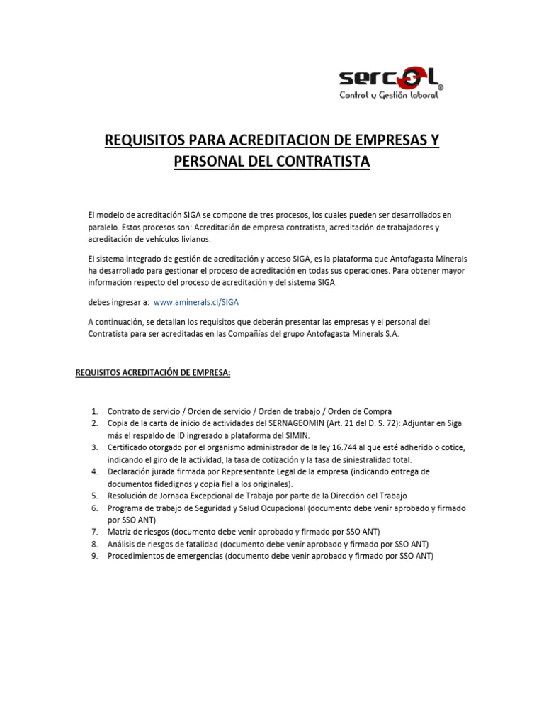 Acreditación SIGA para Contratistas | PDF | Documento de identidad
