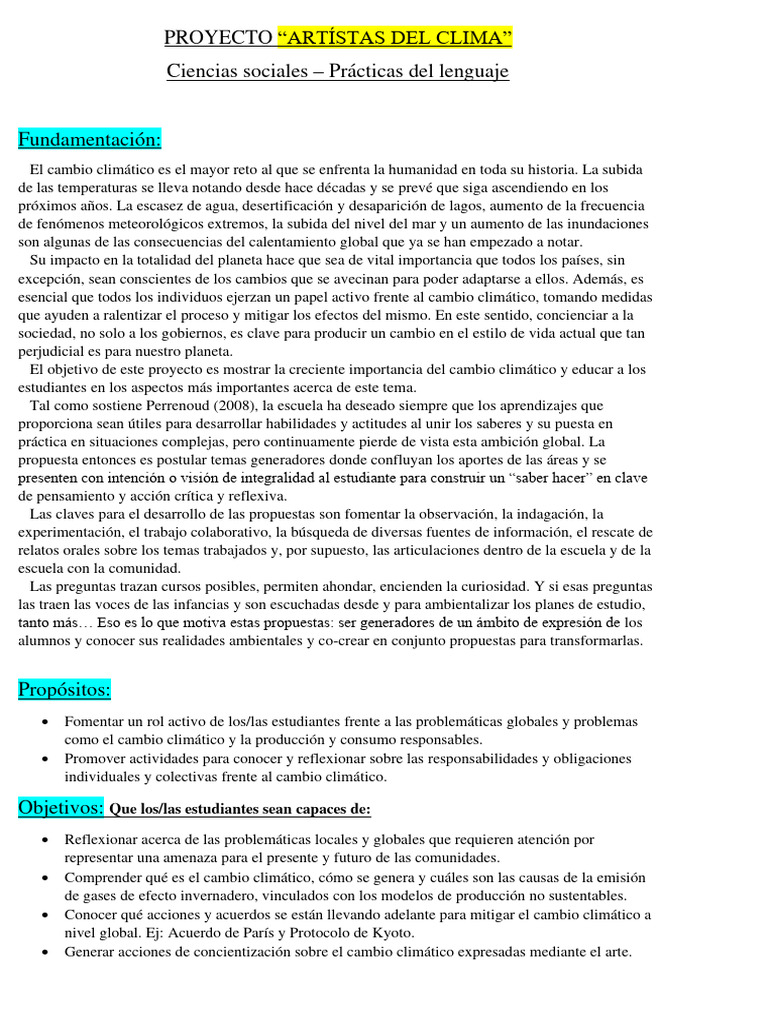 Proyecto Artístas Del Clima | PDF | Cambio climático | Entorno natural