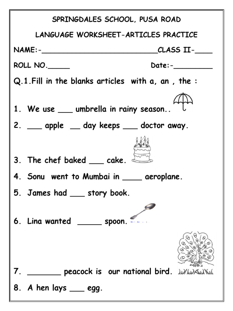 PRACTICE WS FOR ARTICLES Class II | PDF | Language Arts & Discipline ...