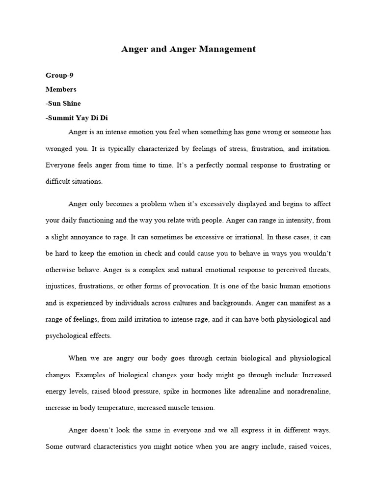 Anger and Anger Management paper | PDF | Anger | Emotions