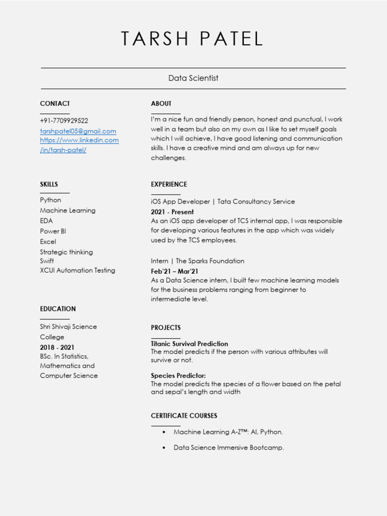 Tarsh Patel (Resume) | PDF