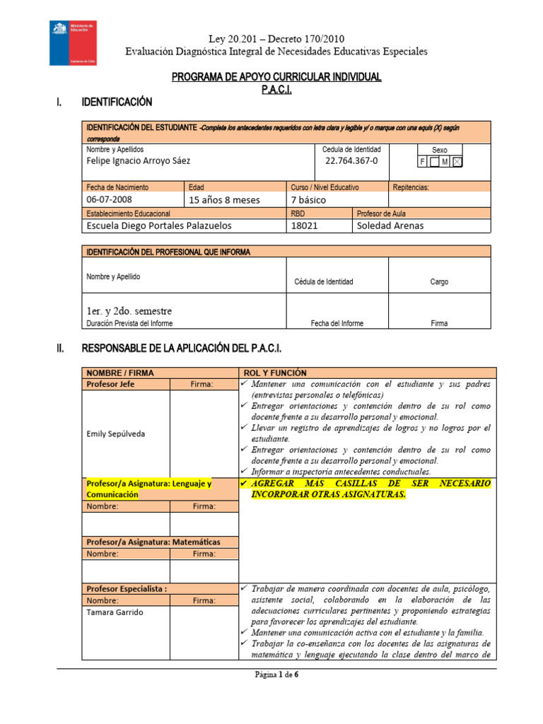 Paci Formato Mineduc | PDF | Evaluación | Aprendizaje