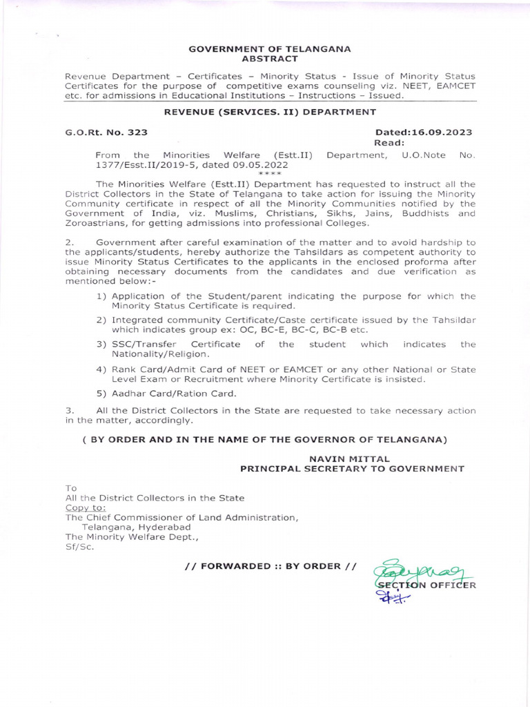 Telangana Minority Status Certificate Guide | PDF