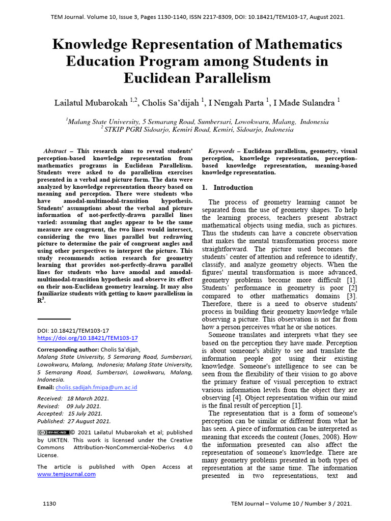 Knowledge Representation in Geometry Education | PDF | Perception ...